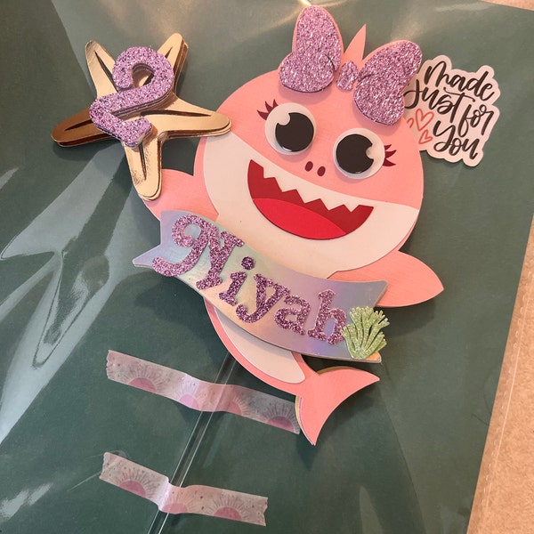 Baby Shark Cake Topper, Baby Shark Cake Topper Girl, Personalized Baby ...