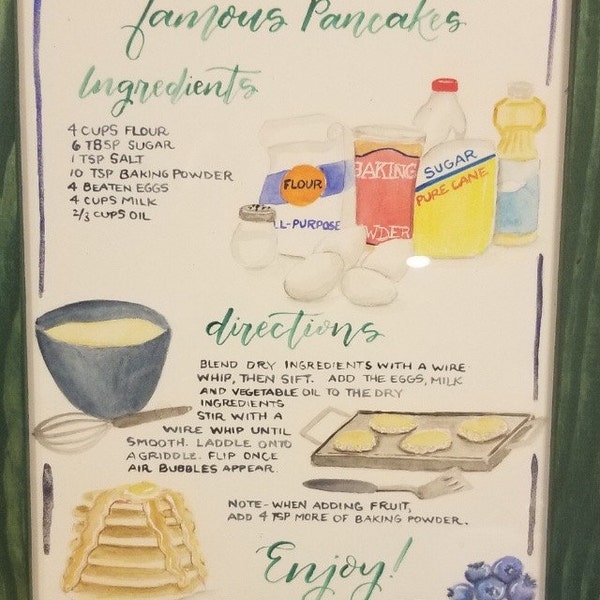 Custom Watercolor Recipe Illustration, Favorite Recipe Art, Illustrated ...