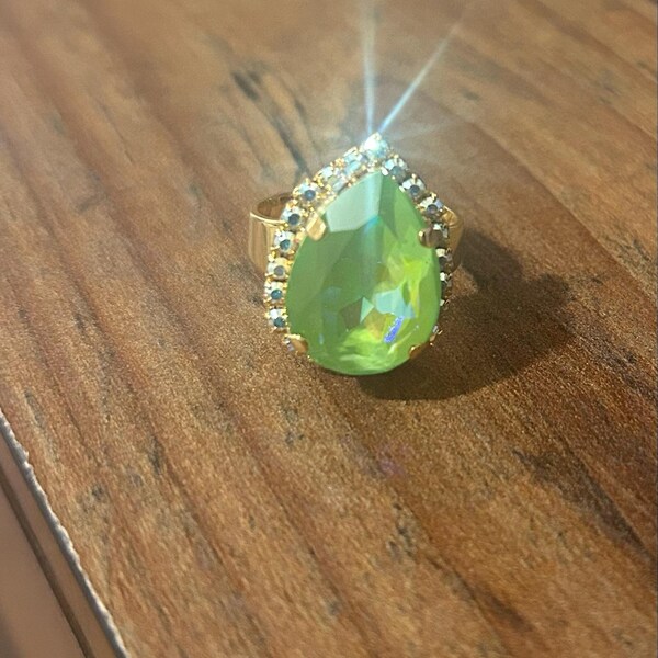 NEW COLOR Agave Ignite Swarovski Crystal Statement Ring, Big Sage Green ...