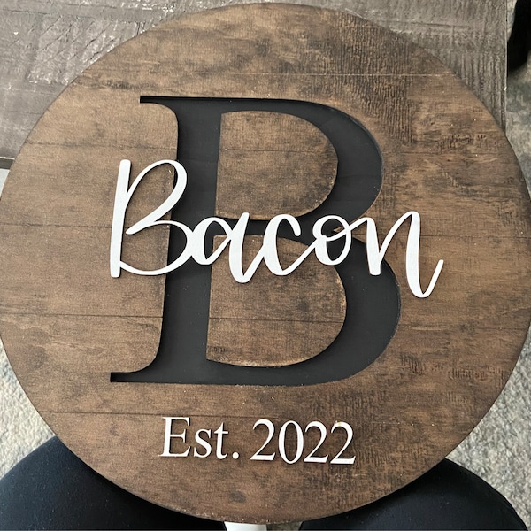 Last Name Sign, Round Initial Sign, Wedding Sign, Wedding Gift ...