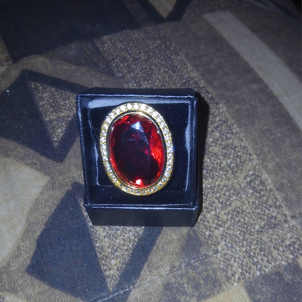 Ruby Red Cubic Zirconia 14k Gold Plated Bishop Cross and Midre Ring ...