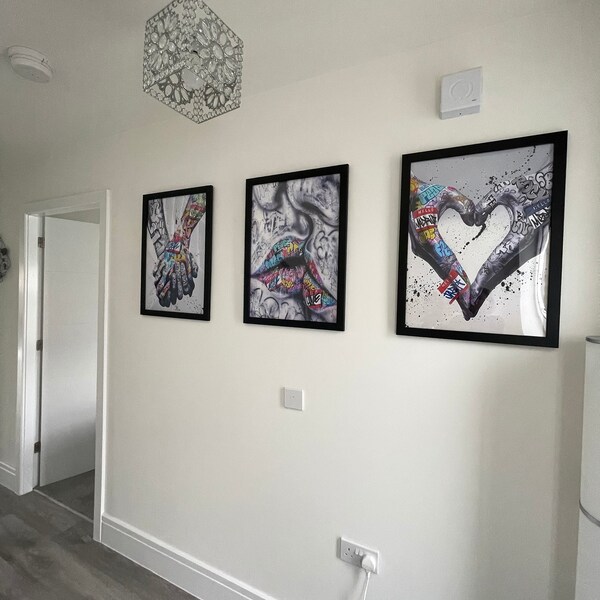 Love Lips Holding Hands Unity Graffiti Tattoo Abstract Art Triptych Set ...