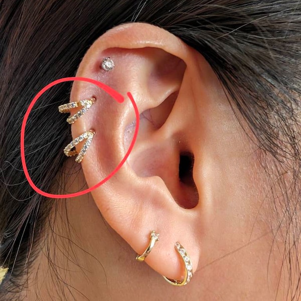 16g,18g,20g 14K Solid Gold Double Hoop Nose Ring/cartilage Hoop/conch ...