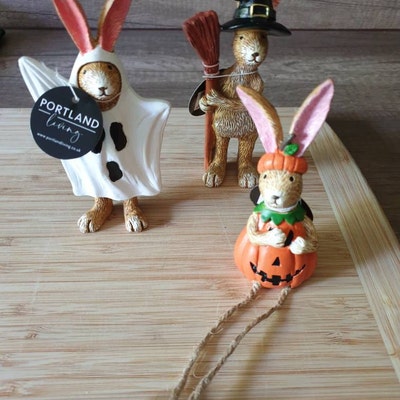 Grey Small Sitting Rabbit With Jute Bow, Rabbit, Bunny, Home Decor ...