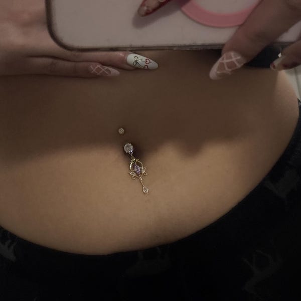 Gold Butterfly Belly Button Piercing | Handmade Y2K 2000s Sparkly Body Jewelry Dangle Piercing ...