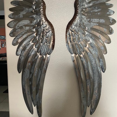 Large 43 Set of Galvanized Metal Angel Wings Pair Rustic Hanging Wall ...