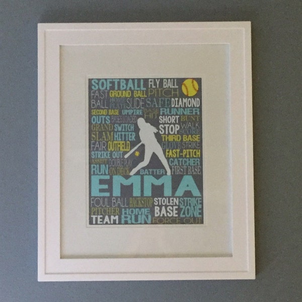 Custom Softball Art, Personalized Softball Poster Typography, Softball ...