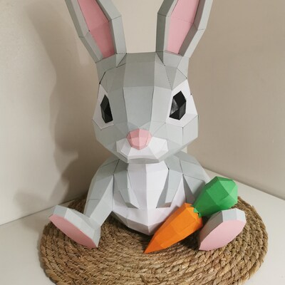 Bunny Papercraft 3D DIY Low Poly Paper Crafts Easter Rabbit Decor Model ...