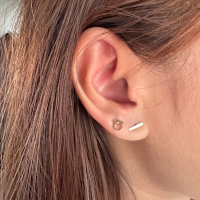 14K Solid Gold Rope Wire Bow Ribbon Ear Stud, Cartilage, Tragus, Helix ...