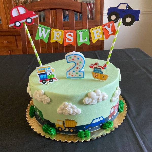 Transportation Cake Topper, Boy Cake Topper Birthday Bunting 2- Any Age ...