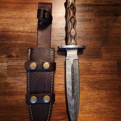 Cult Dagger Blue Wood Handmade Forged Damascus Steel Fixed Blade Dagger ...