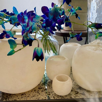 Egyptian White Alabaster, ALABASTER Handcrafted CANDLE HOLDER . Tea ...
