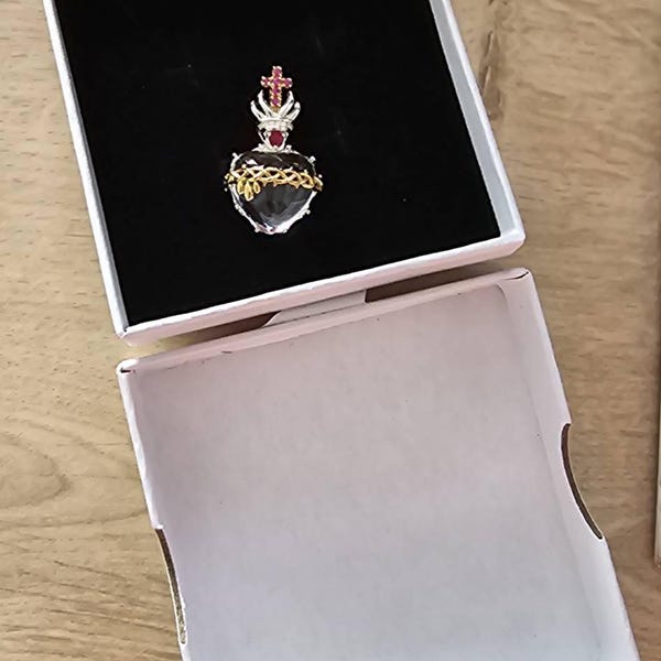 Sacred Heart of Jesus Christ Ruby and Crystal Pendant, Sterling Silver ...