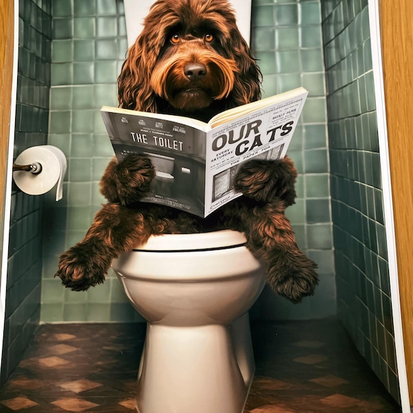 Brown Cockapoo on the Loo, Funny Toilet Humour Dog Print - Etsy