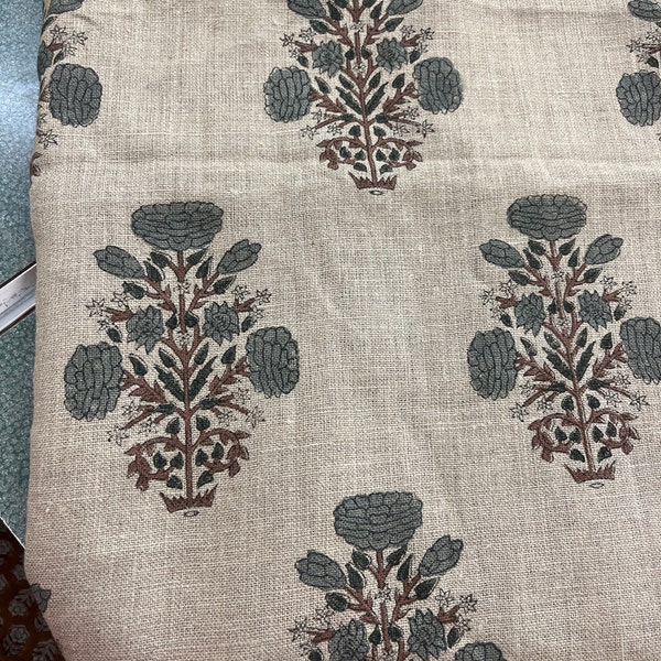 Thick Linen 58" Wide Indian Hand Block Floral Print Windowpane Hand ...
