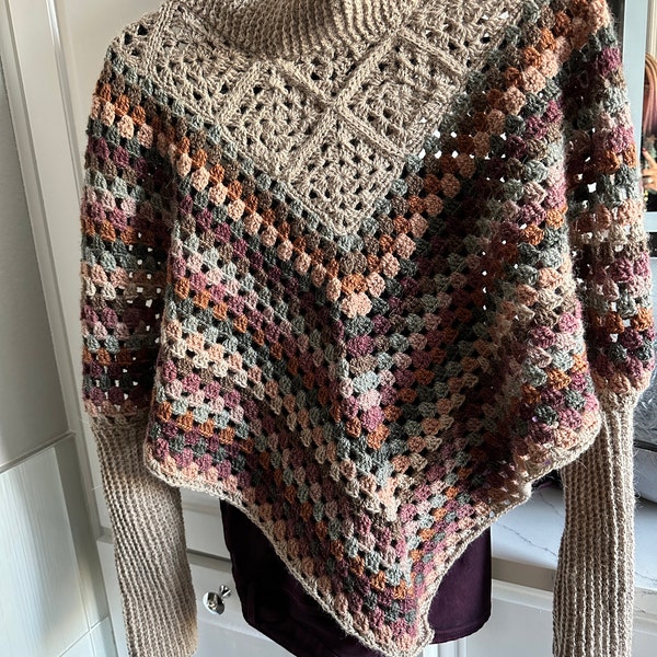 CROCHET PATTERN / Granny Square Poncho Pattern / Swoncho With Sleeves ...