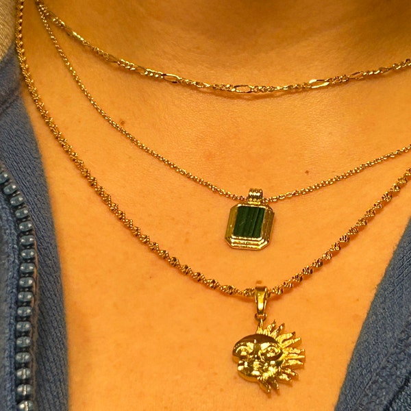 Sun & Full Moon Vintage Style Yin Yang Celestial 18k Gold Plated Pendant Charm Dainty Necklace ...