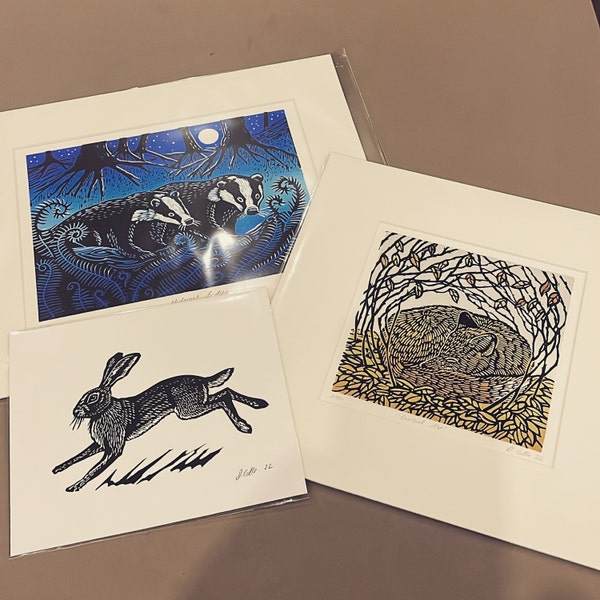 Foxgloves INDIGO VERSION Linocut - Original Handcarved Handmade Linocut ...