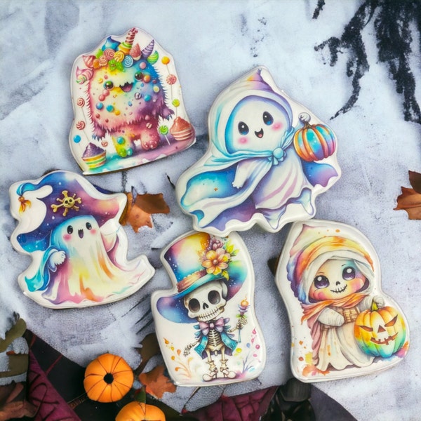 Watercolor Halloween Cute Ghost Collection Clipart, 18 PNG Halloween ...
