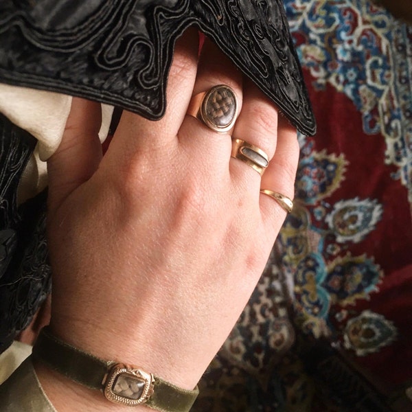 Antique Rose Gold Hairwork Mourning or Sentimental Georgian Era ...