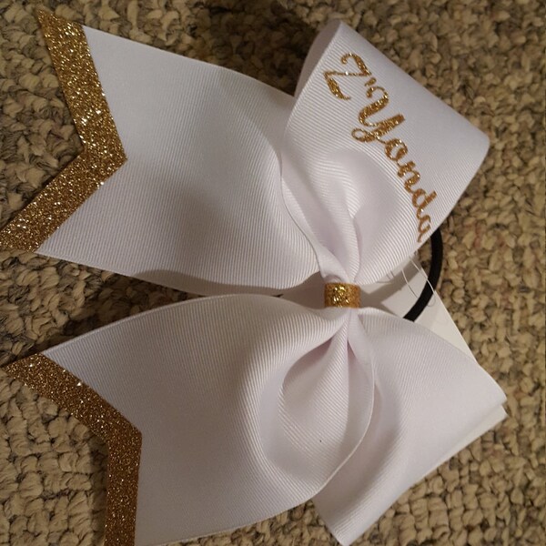 Personalized Cheer Bow With Name White and Silver (additional Colors ...