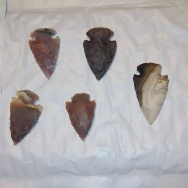 5 Arrowheads Authentic Hand Crafted Agate Stone Arrow Heads Randomly ...