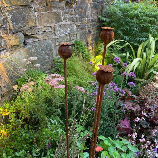 Set of 3 Rusty Poppy Seed Head Pattern Naturally Rusting Ornamental ...