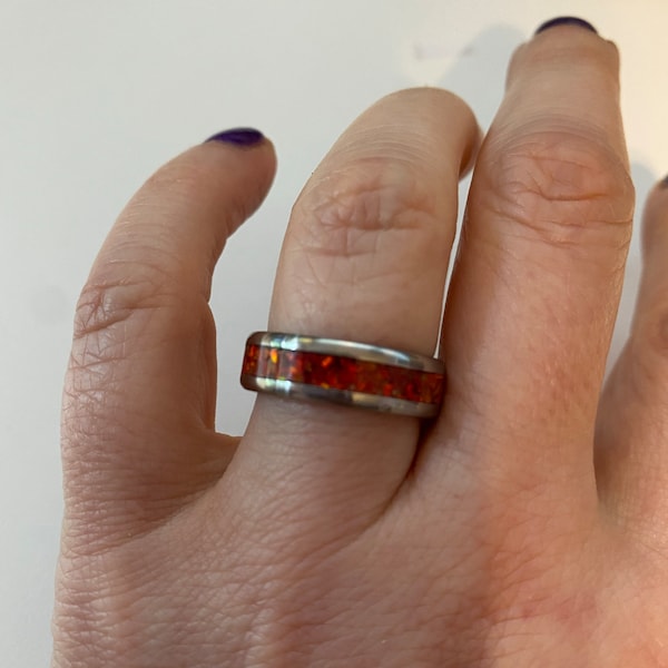 Titanium Channel Ring W/opal Inlay - Metal Ring - Etsy