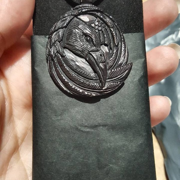 Raven Crow Bone Pendant, Hand Carved, Round With Wings - Etsy