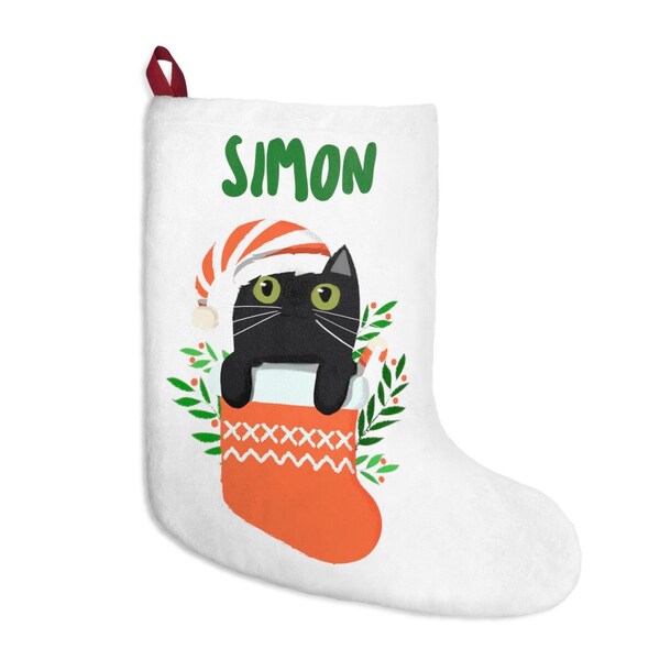 Personalized Cat Christmas Stocking, Jolly Orange Cat Wearing Stocking ...