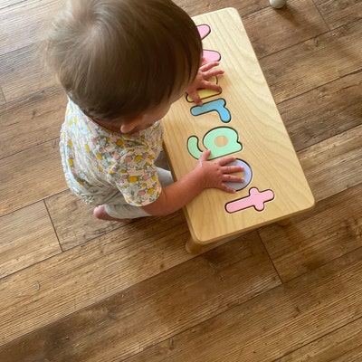 Name Puzzle Step Stool Bench Birthday Gift Wood Personalized Puzzle ...