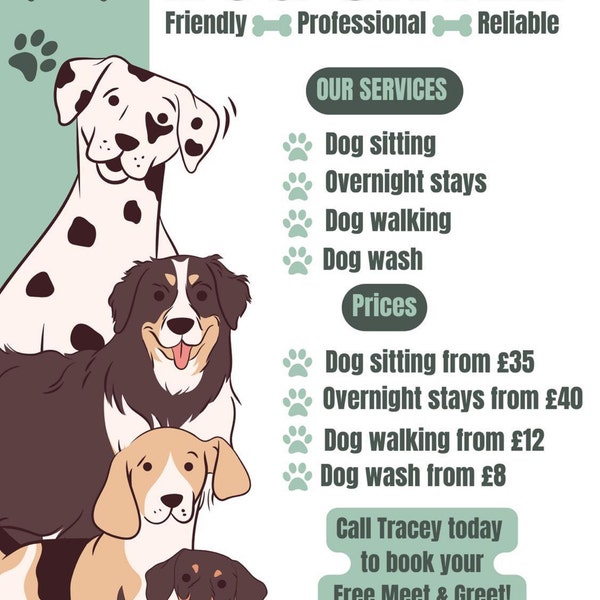 Printable Doggy Daycare Business Flyer Dog Sitting Flyer Dog Daycare ...