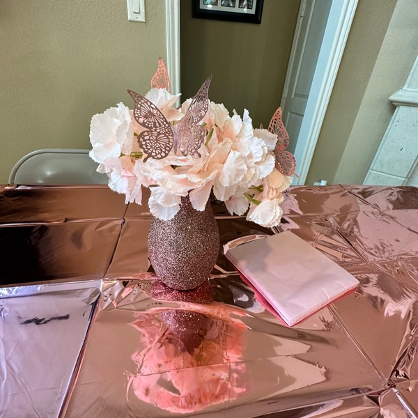 Set of 5 Sparkly Light Pink Chunky Glitter Vases 7", Wedding Decor ...