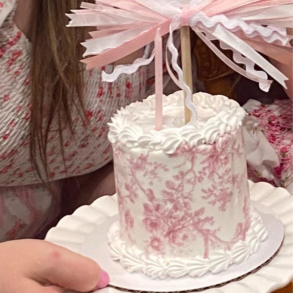 Climbing Rose Cake Wrap French Toile Pink Floral Edible Image Dusty ...