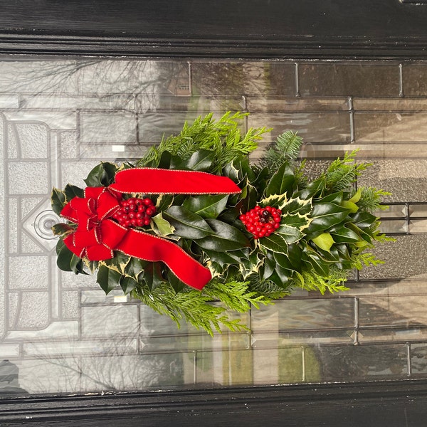 Fresh Evergreen & Holly Swag - Etsy