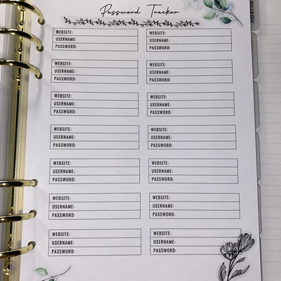 A5 Printed Password Tracker A5 Planner Inserts Password Keeper - Etsy