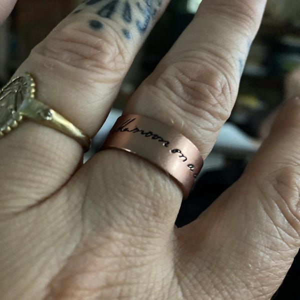 Custom Handwriting Ring • Wide Handwriting Band in Sterling Silver ...