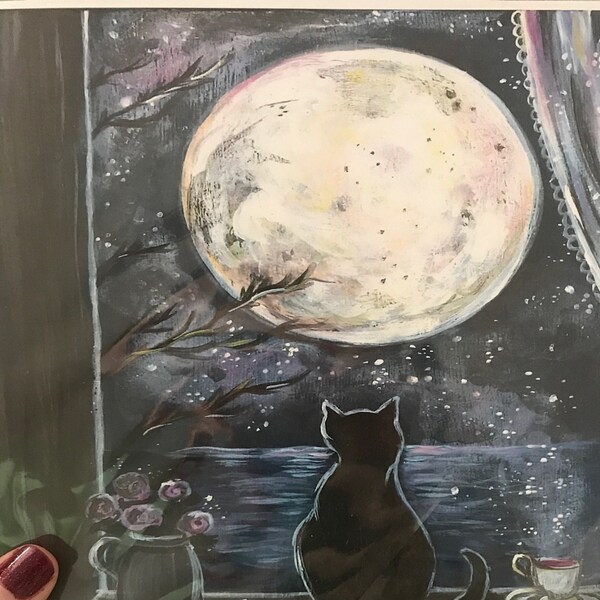 Full Moon Cat - Etsy