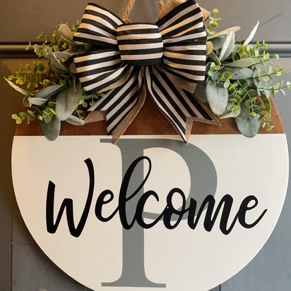 Welcome Front Door Sign, Last Name Sign, Personalized Door Wreath ...