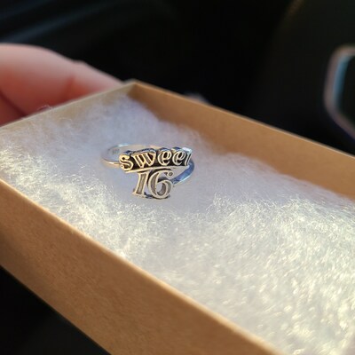 Sweet 16 Sterling Silver Ring, Adjustable Rings, Sixteenth Birthday ...