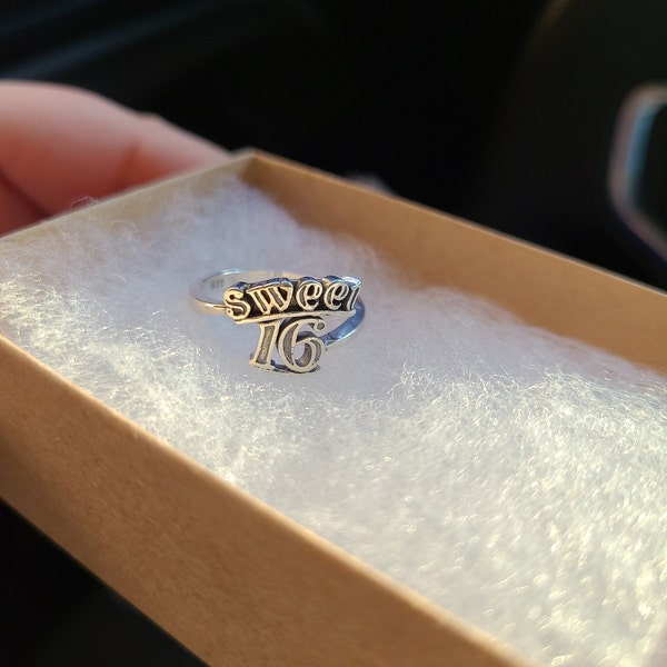 Sweet 16 Sterling Silver Ring, Adjustable Rings, Sixteenth Birthday ...