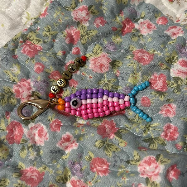 Beaded Fish Charms With Name, Beaded Fish Key Chain, Name Keychain for ...