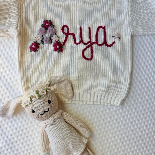 Embroidered Name Sweater With Floral Letter - Hand Embroidered ...