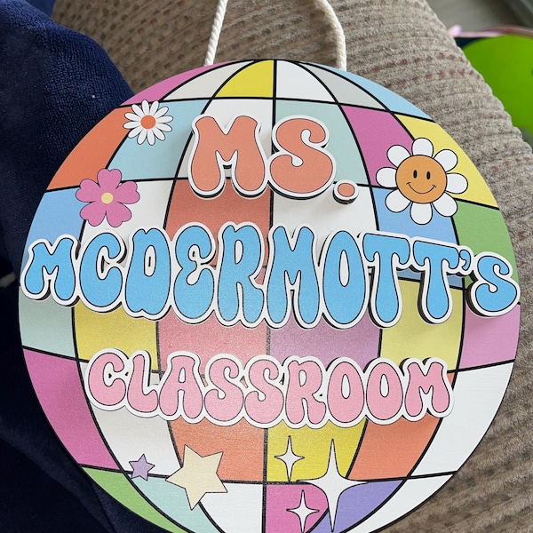 Personalized 3D Disco Classroom Door Sign, Groovy Teacher Door Hanger ...