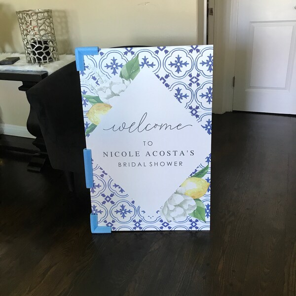 Welcome Sign Template, Mediterranean Blue Tile Lemons, Printable ...