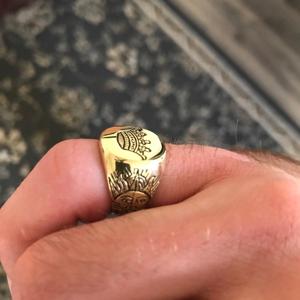 Crown Ring Gold Brass Pinky Ring, Sun Rise Ring, Ring With Crown, Sun ...