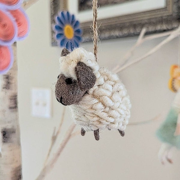 Felt Mini Sheep Ornament With a Hemp String Loop, Easter Basket Stuffer ...