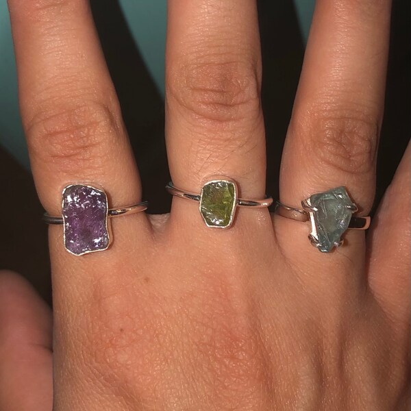 Raw Peridot Ring, Natural Peridot Rough Ring, Raw Stone Ring, Peridot 925 Silver Ring, Rough ...