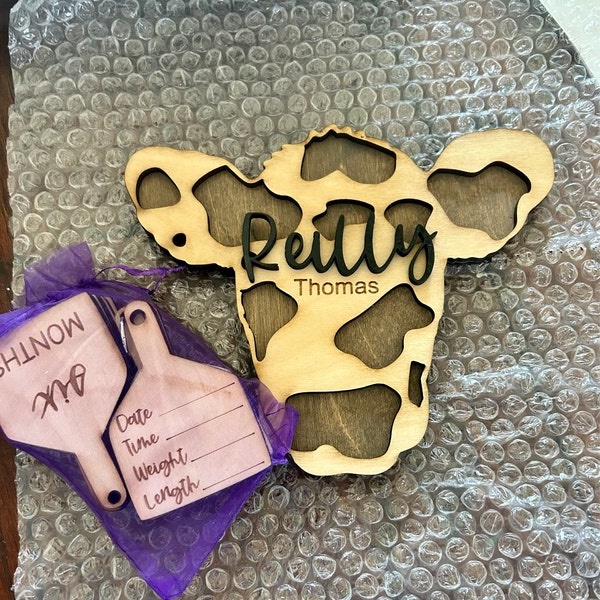 Cow Tag Baby Milestones, Baby Shower Gift, Baby Boy, Birth Announcement ...