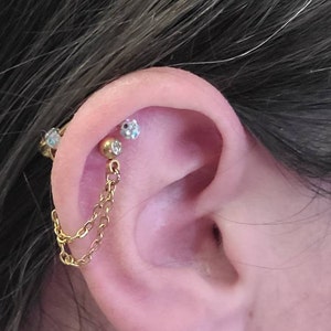 20g 16g Thin Double Chain Conch Ear Stud, Conch Hoop Double Chain Ring ...